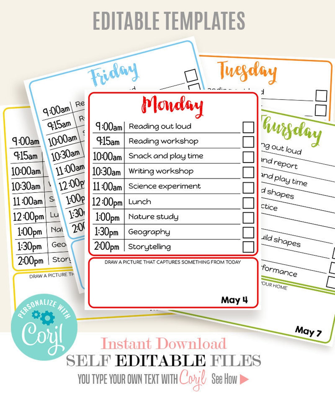 Home School Schedule, Daily Activities to Do List, Printable Editable ...