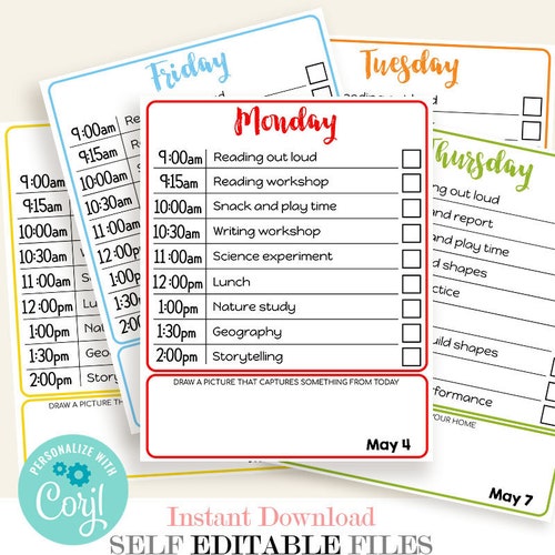 Printable Kids Daily Schedule / Editable Home School Daily - Etsy