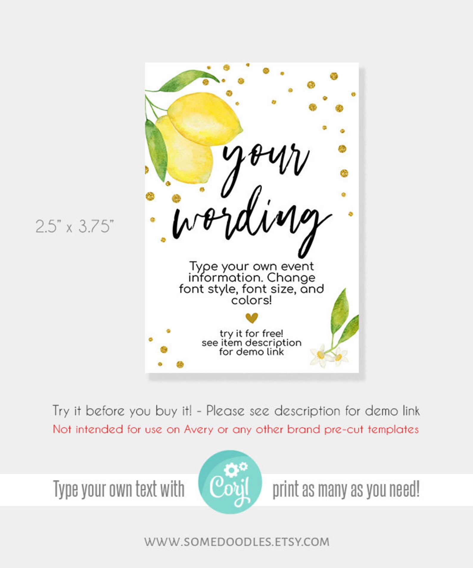 EDITABLE Lemon Tag Template Gift or Favor Tags You Edit and - Etsy