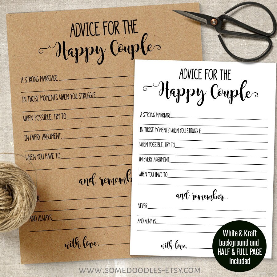 Advice for the Happy Couple Bridal and Couples Shower Games | Etsy