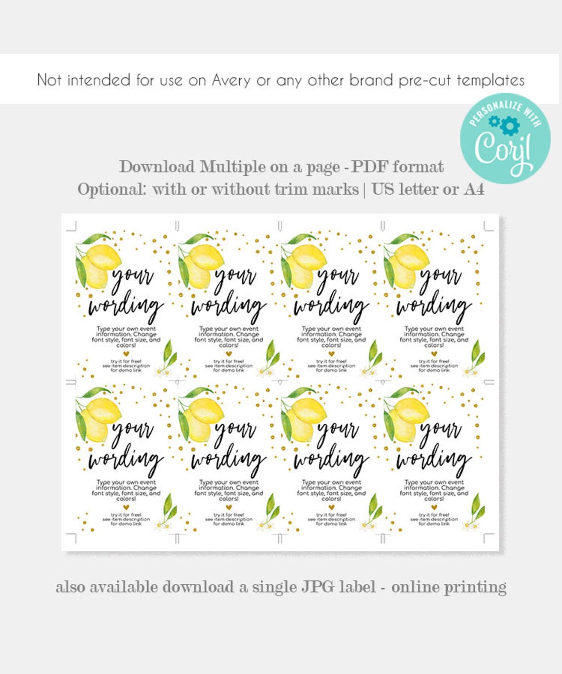 EDITABLE Lemon Tag Template Gift or Favor Tags You Edit And | Etsy