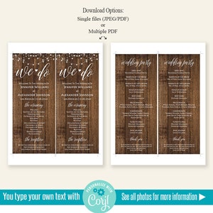 Rustic Wedding Program, Printable Editable Template, Instant Download ...