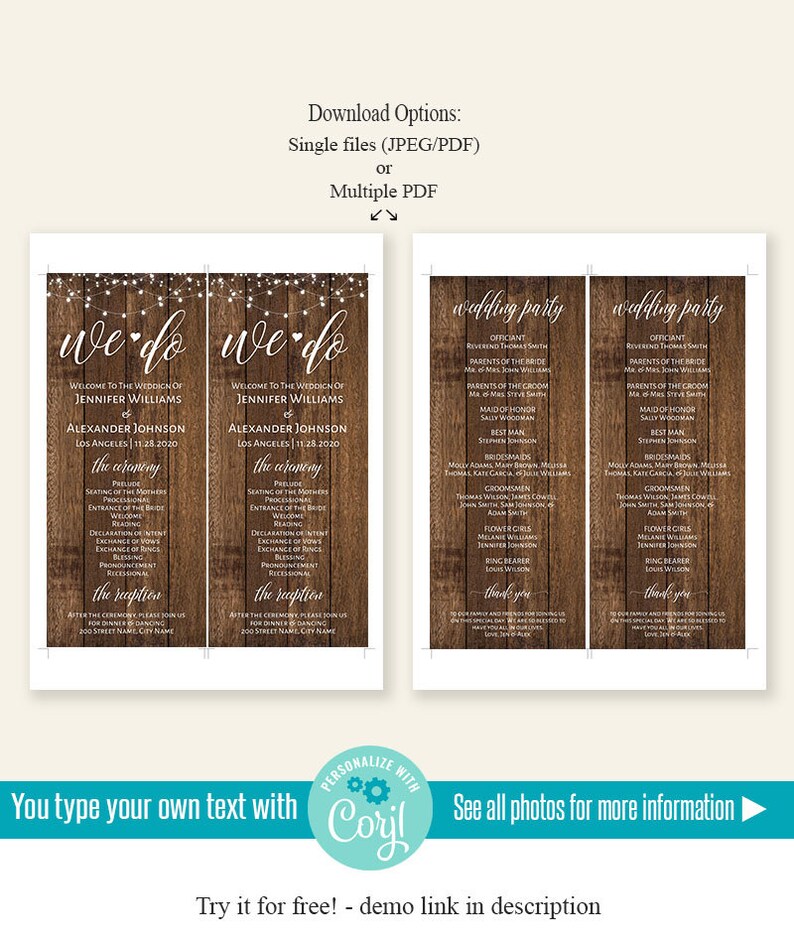 Rustic Wedding Program Printable Editable Template Instant - Etsy