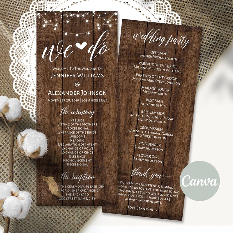 Rustic Wedding Program - Etsy
