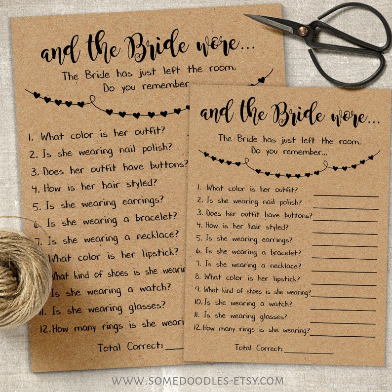 Bridal Shower Games, and the Bride Wore Game, Printable, Instant ...