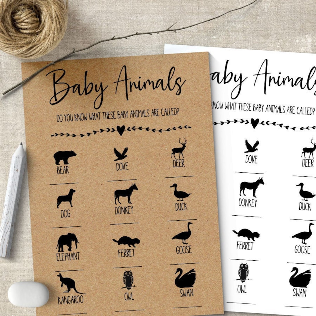Baby Shower Games, Printable Baby Animals Name Game, PDF, G902 - Etsy