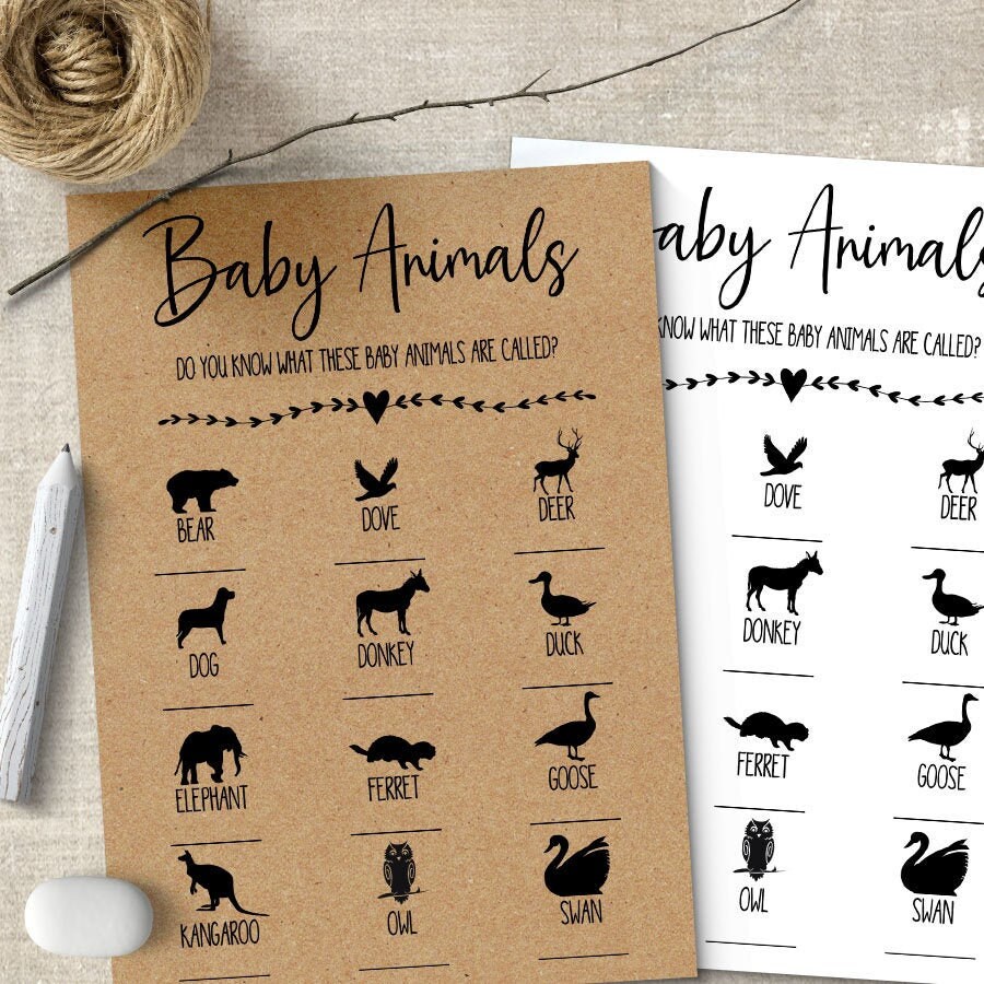 Baby Shower Games Printable baby animals name game PDF G902 | Etsy