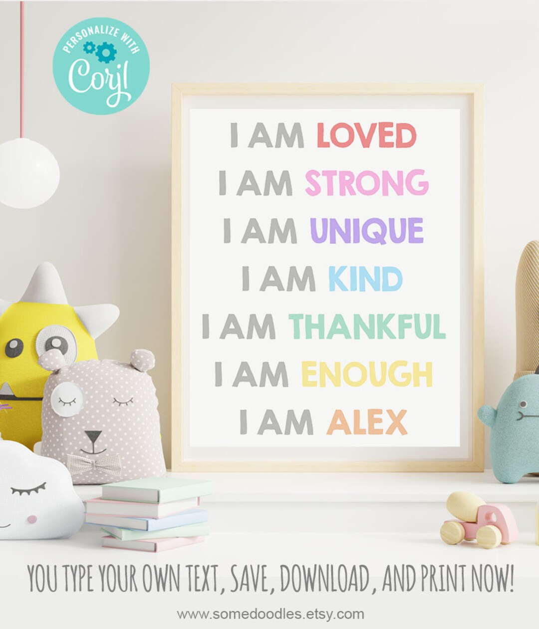 Editable Affirmations Wall Art, Printable Kids Room and Nursery ...