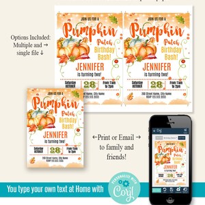 Pumpkin Patch Birthday Invitation, Editable Template (digital Download ...