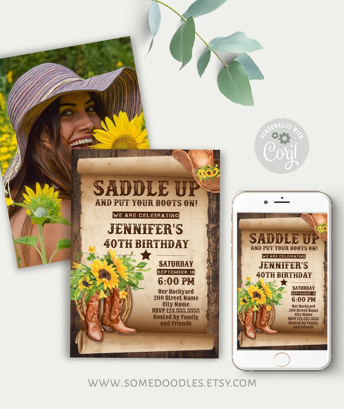 Country Western Invitation Rustic Wood and Sunflowers - Etsy