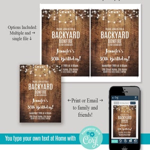 Backyard Invitation, Rustic Invite, Printable Editable Template ...