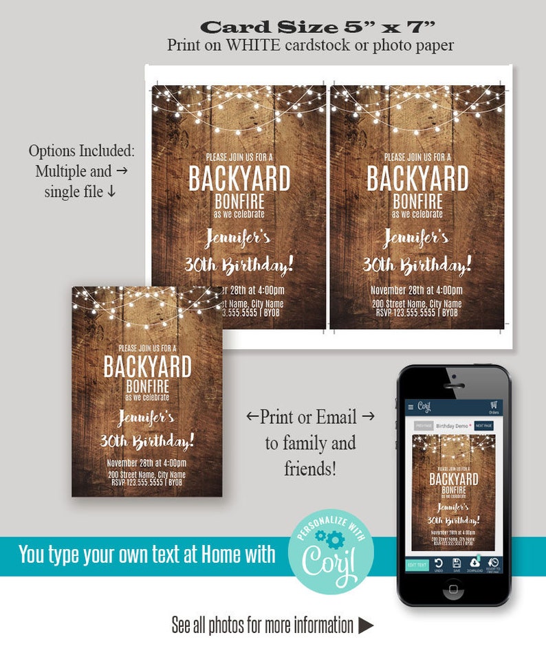 Backyard Invitation Rustic Invite Printable Editable - Etsy