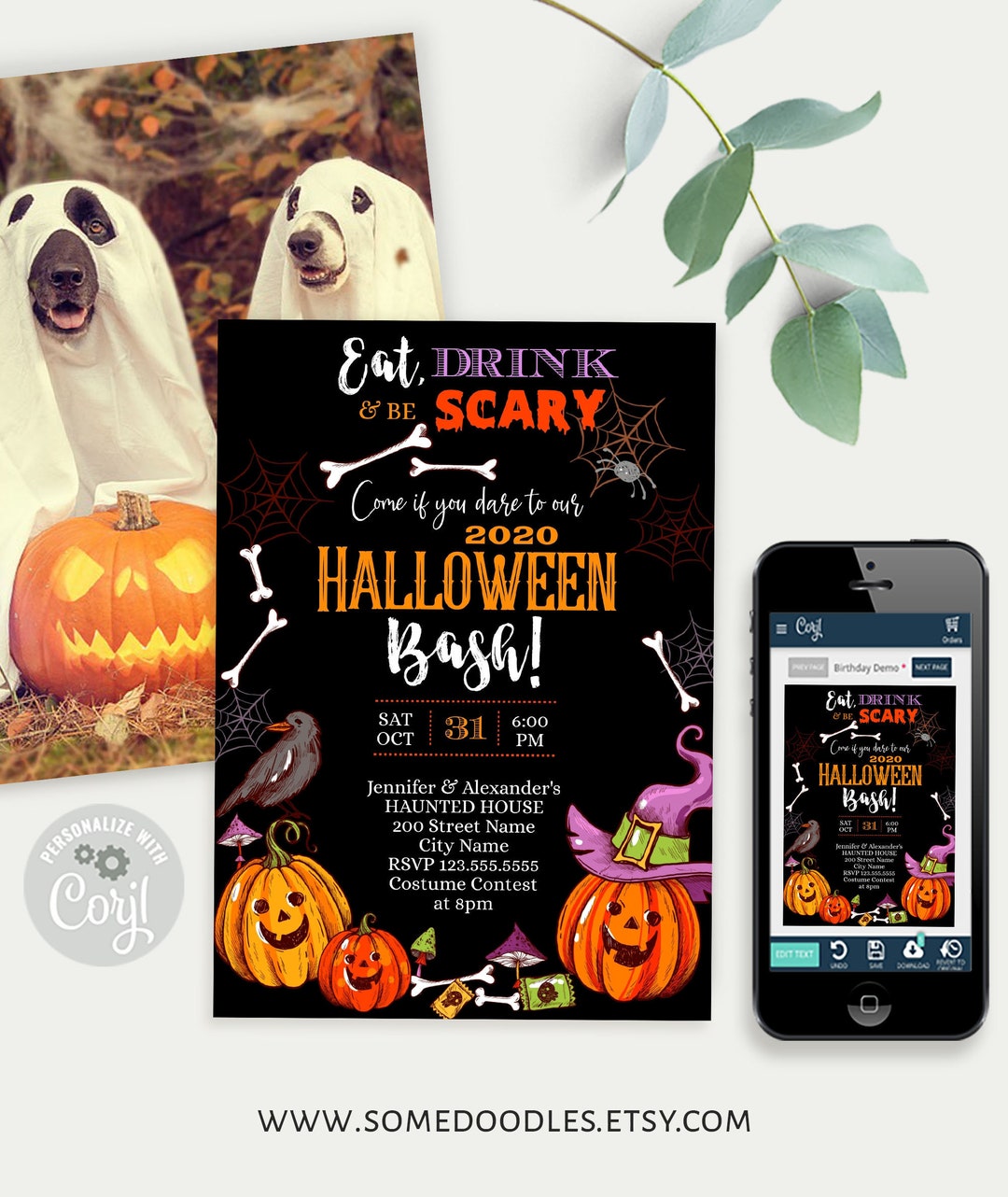 Editable Halloween Party Invitation, Print and Email, Instant Download ...