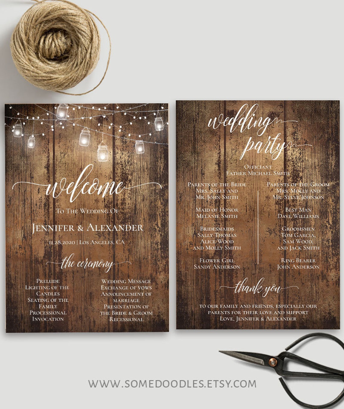 Rustic Wedding Program Printable Self-editable Template Edit | Etsy