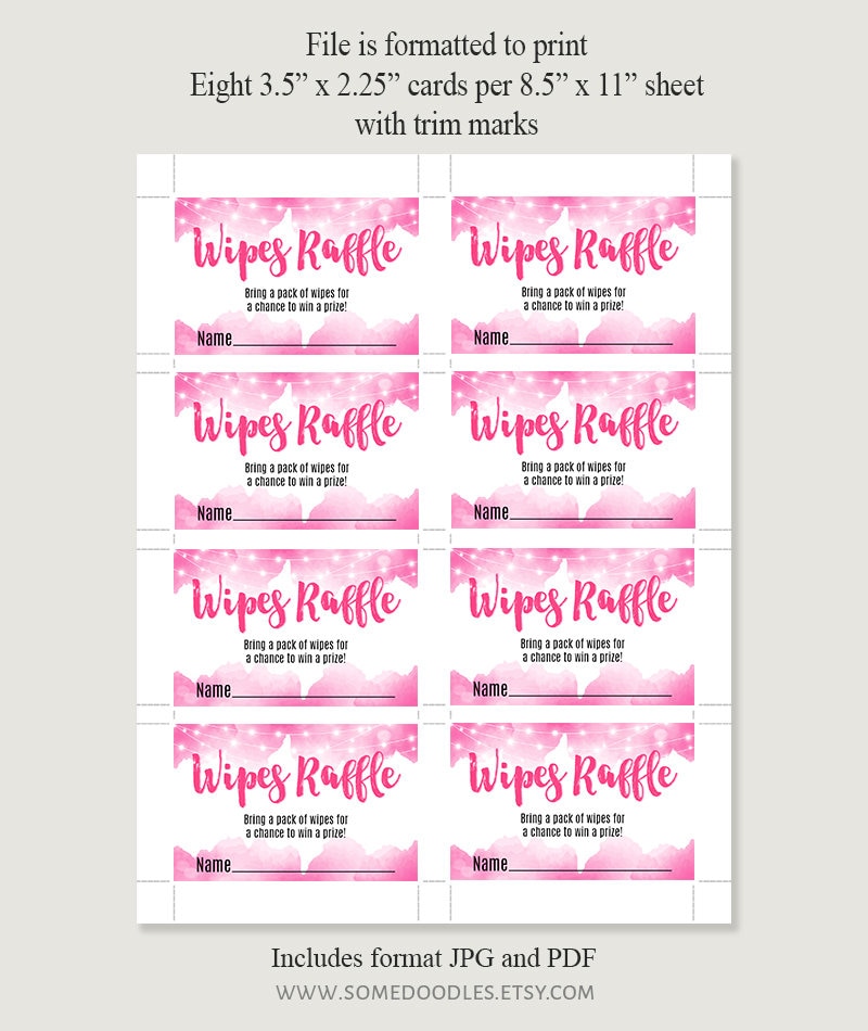 Wipes Raffle Tickets and Sign, Printable Files, Instant Download, Not ...
