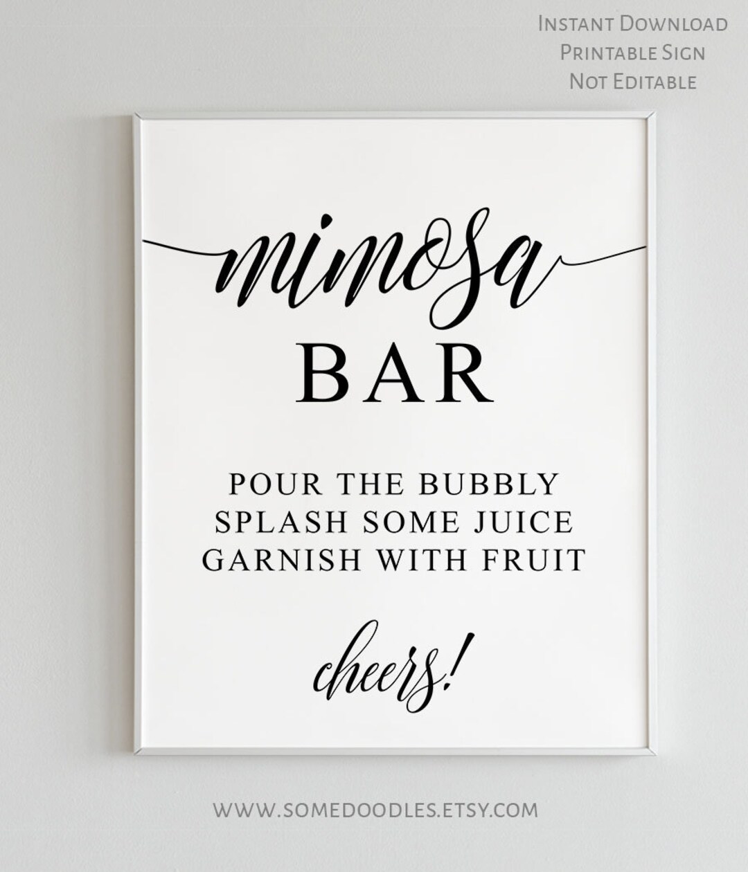 Mimosa Bar Printable Party Sign, Modern Industrial Minimalist, Instant ...