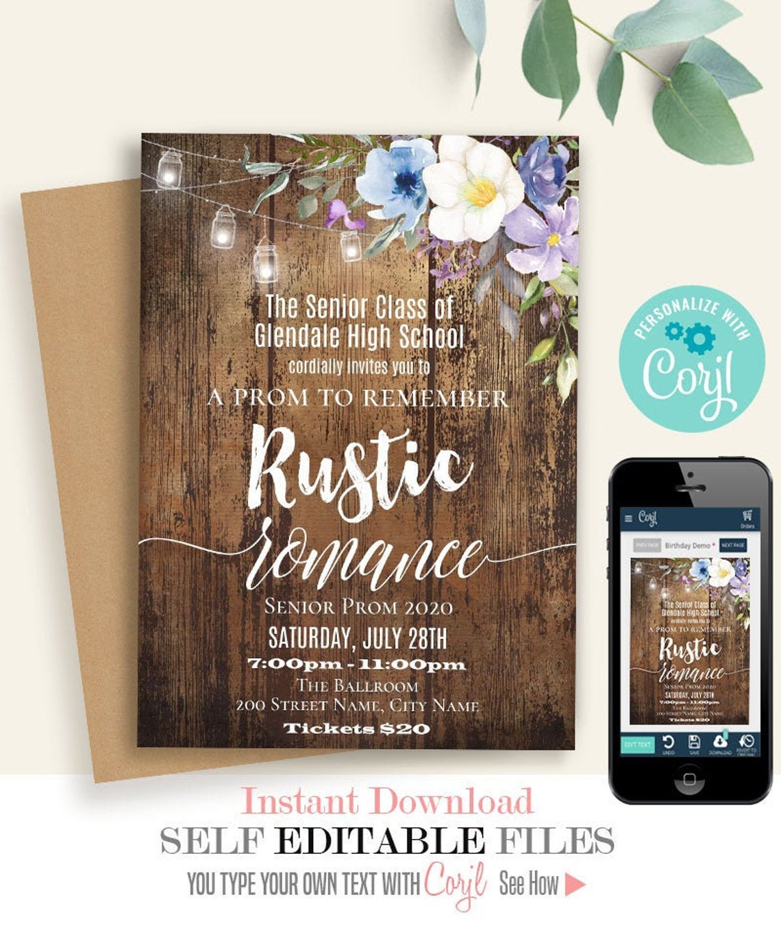 Rustic Prom Invitation Rustic Wood Mason Jar Lights and | Etsy