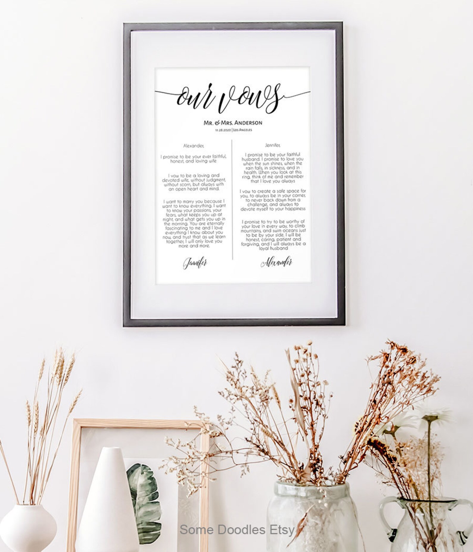 Wedding vow keepsake print 1st anniversary paper gift | Etsy