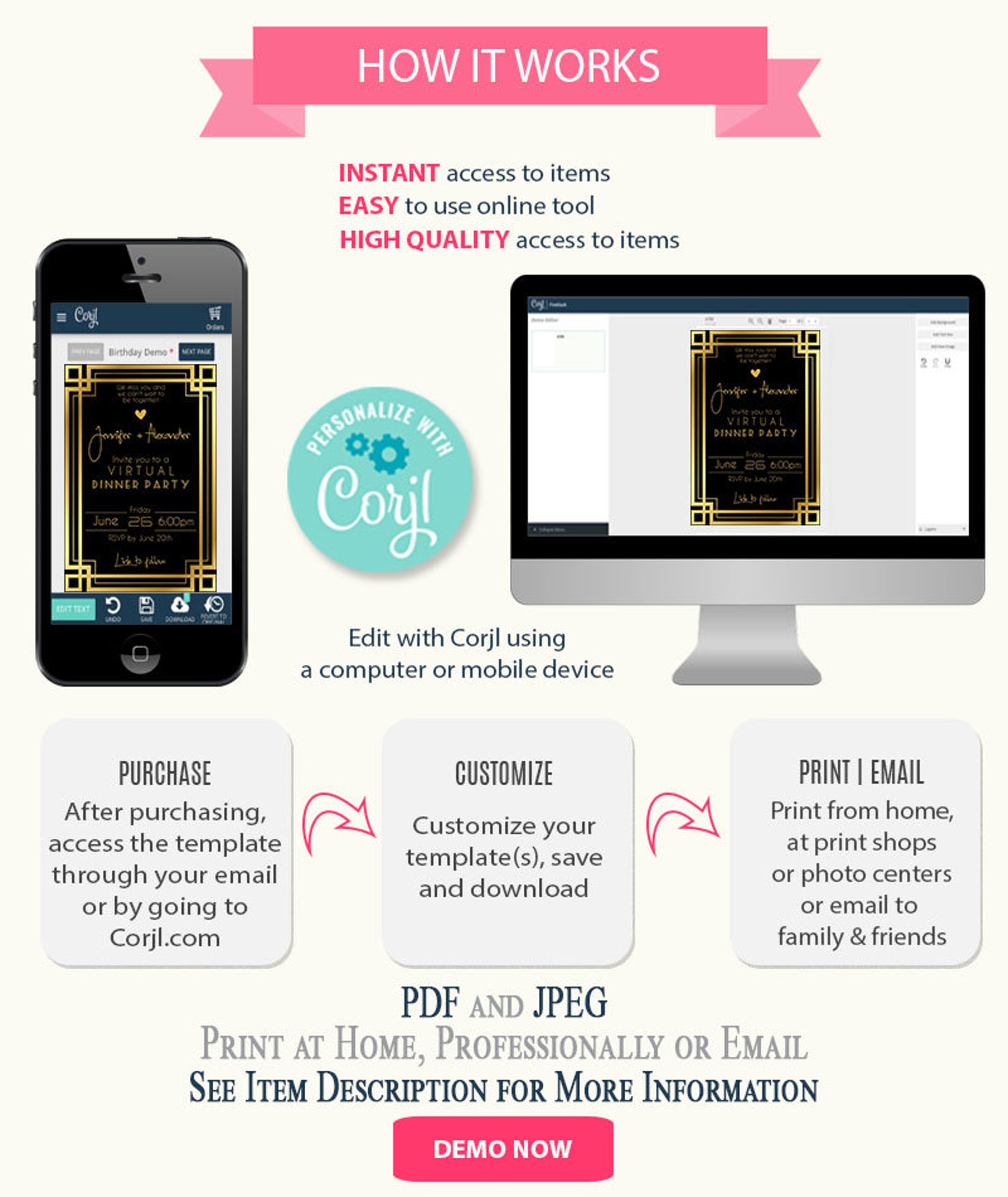 Virtual Dinner Party Invitation Social Media Editable - Etsy