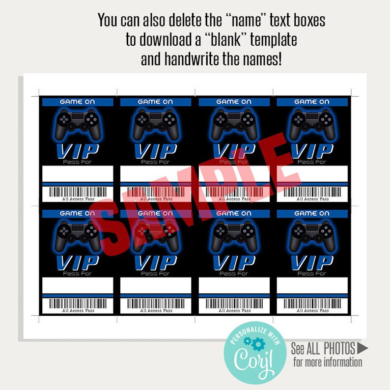 VIP Video Game Pass Game on Birthday Party Blue VIP Pass | Etsy