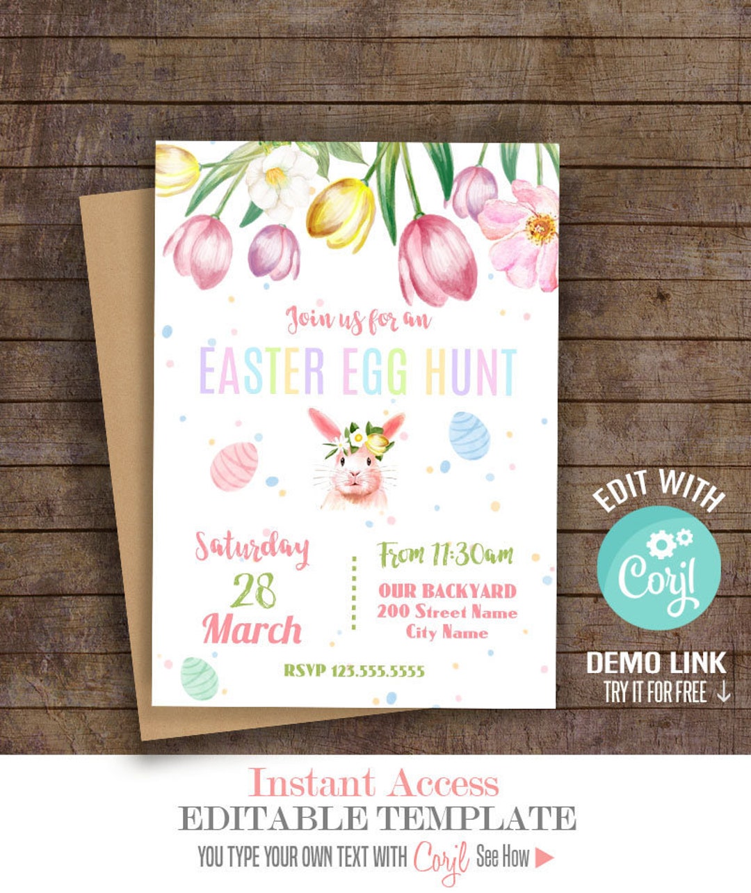 Easter Egg Hunt Invitation, Printable, Editable Template, Edit With ...