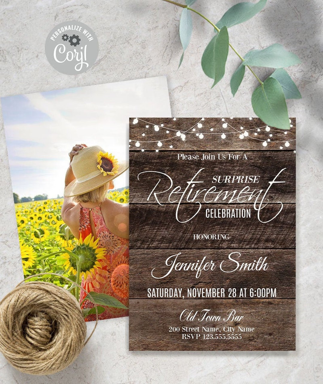 Rustic Retirement Invitation, Editable Invite, Printable Template, Edit ...