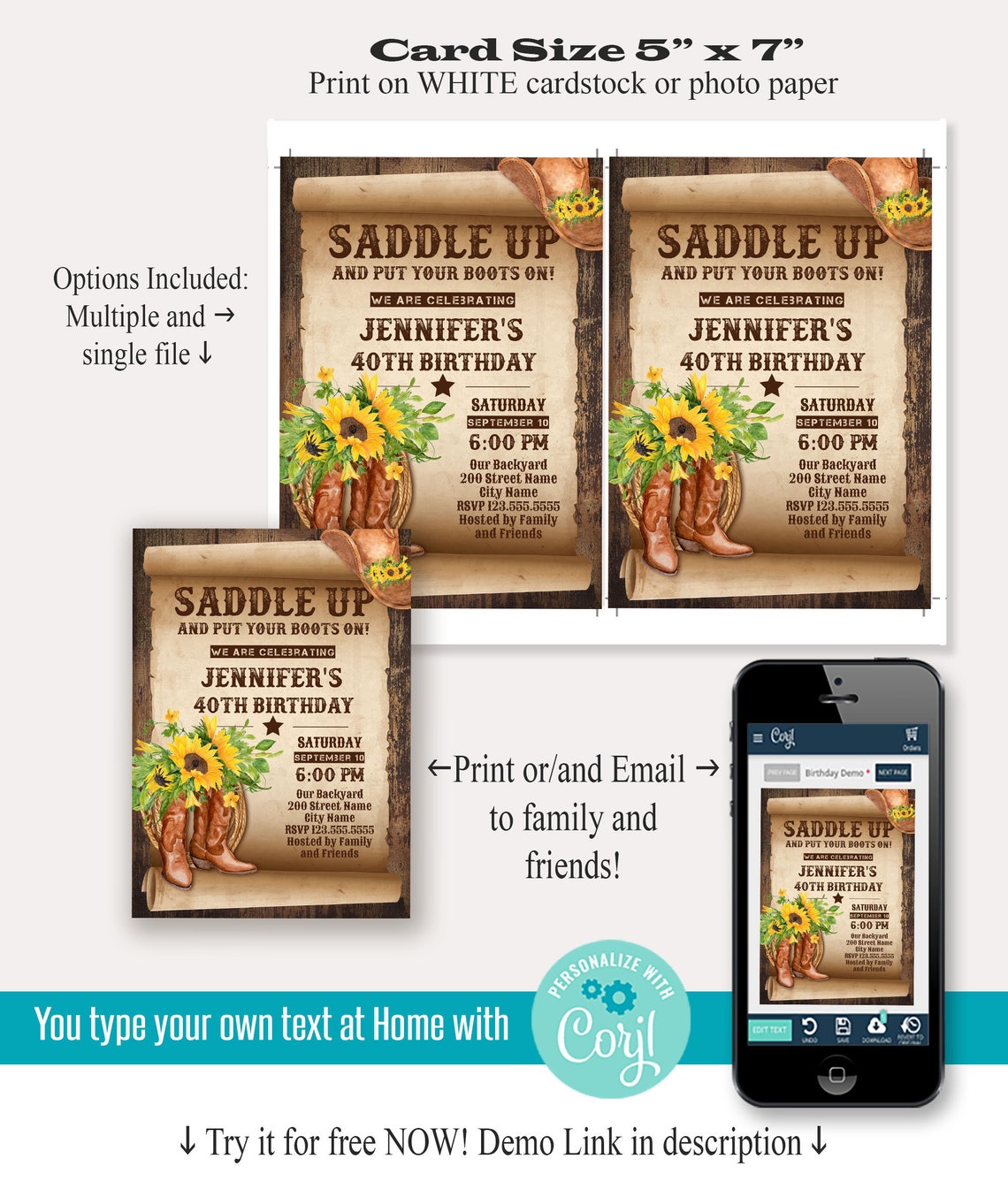 Country Western Invitation Rustic Wood and Sunflowers - Etsy