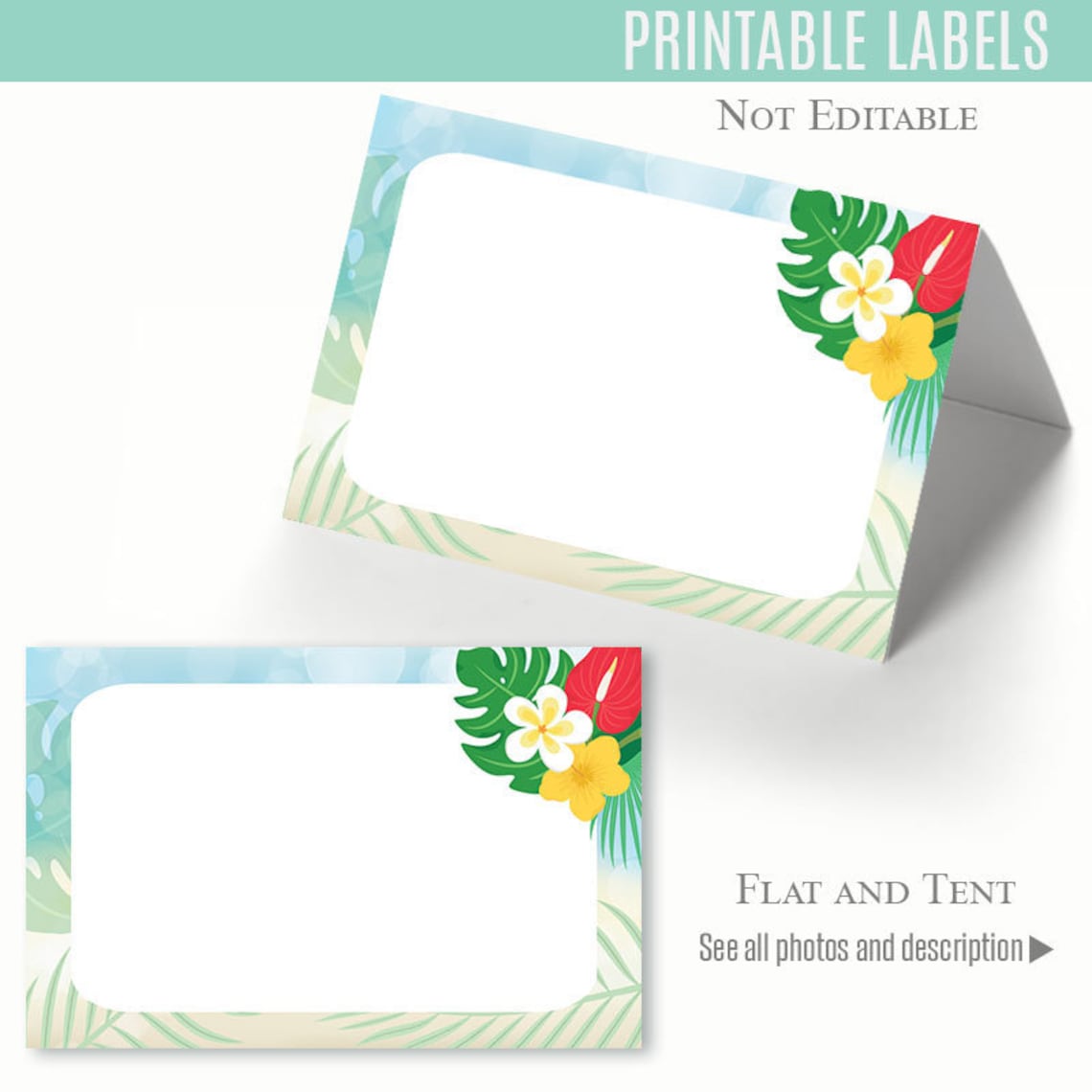 Printable Luau Food Labels: Blank Tent Cards (digital Download) A711 - Etsy
