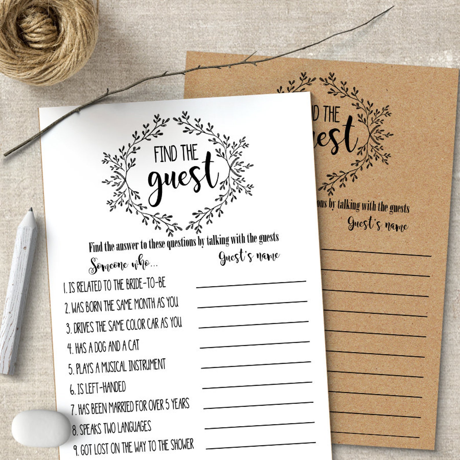 Wedding Games Find the Guest Game Bridal Shower Game | Etsy