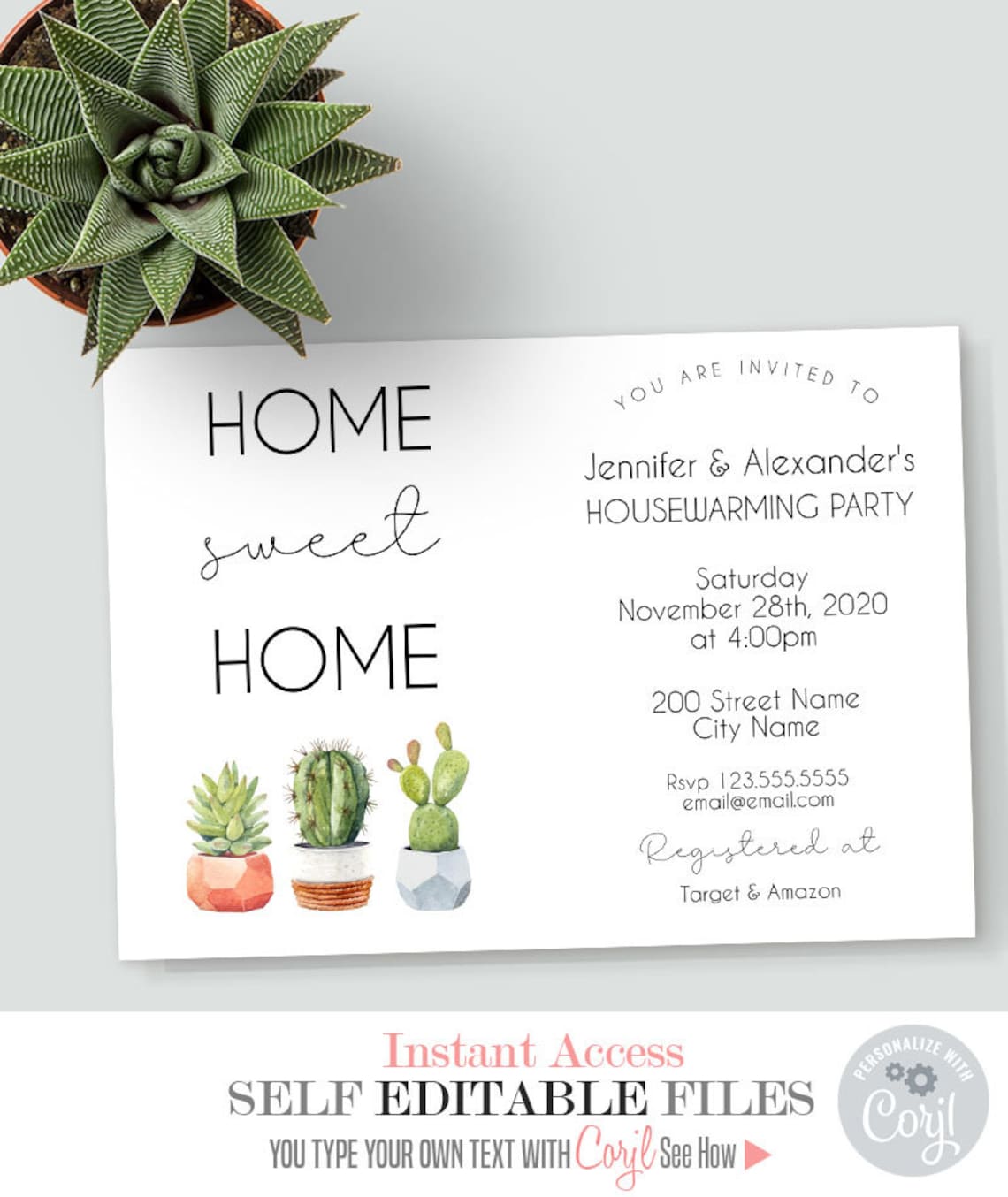 Succulent Housewarming Party Invitation Self-template - Etsy