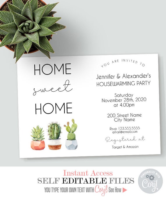 Succulent Housewarming Party Invitation Self-template | Etsy