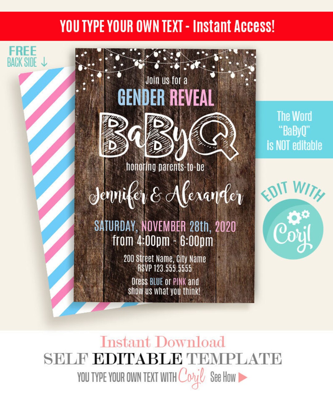 Gender Reveal Babyq Invitation, Editable Template, Instant Download ...