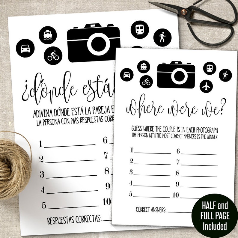 Where Were We Game: Spanish & English Bridal Shower (printable PDF ...