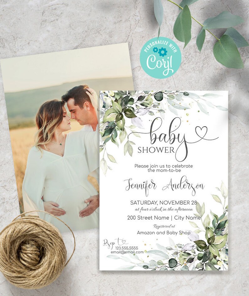 Greenery Baby Shower Invitation Printable Self-editable - Etsy
