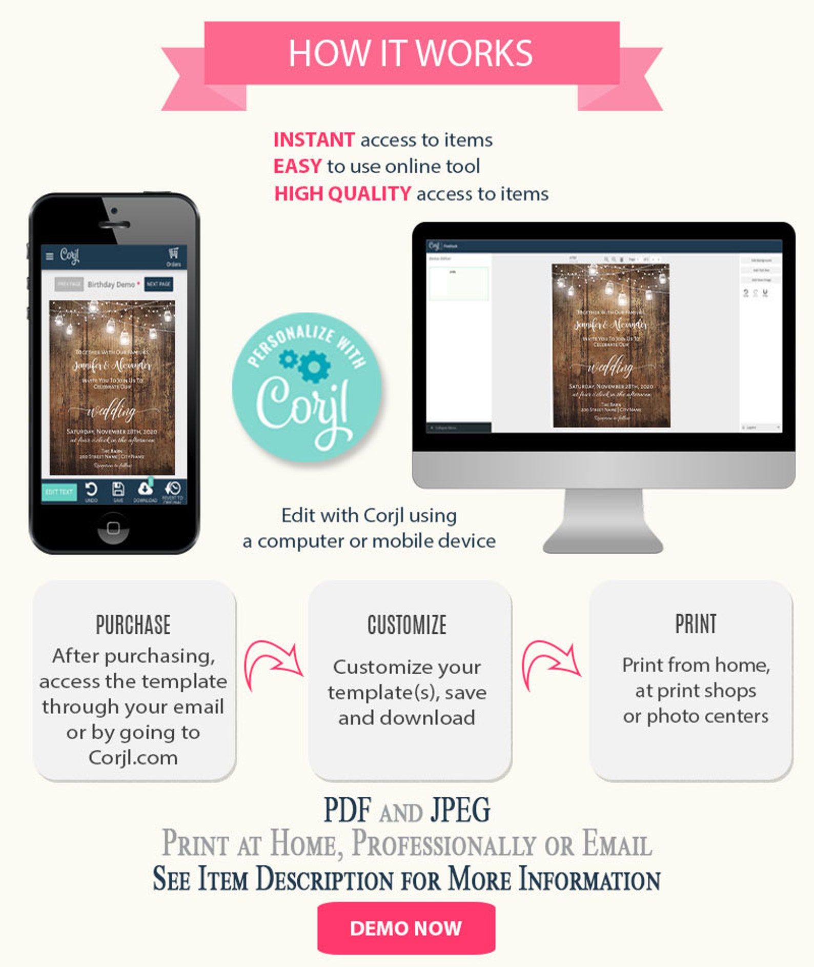 Rustic Wedding Invitation Rustic Wood and Mason Jar Lights - Etsy