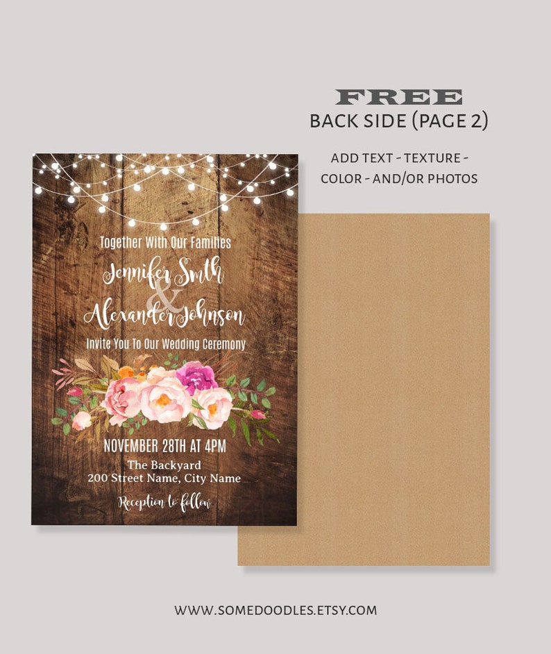 Rustic Wedding Invitation With String Lights and Watercolor | Etsy