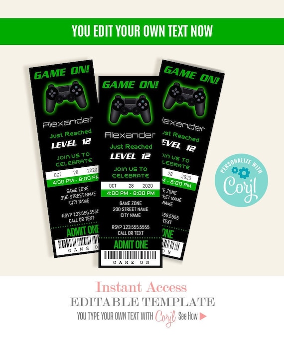 Video Game Party Ticket Invitation Game on Birthday Party | Etsy