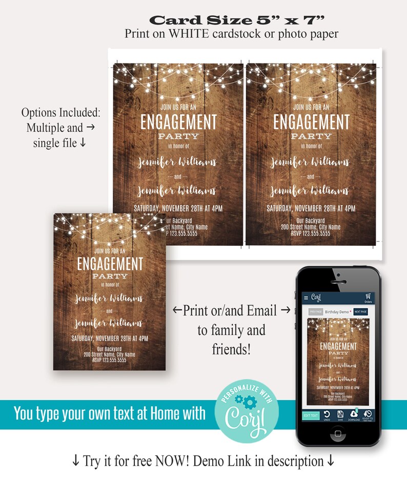 Rustic Engagement Party Invitation Printable Self-editable | Etsy