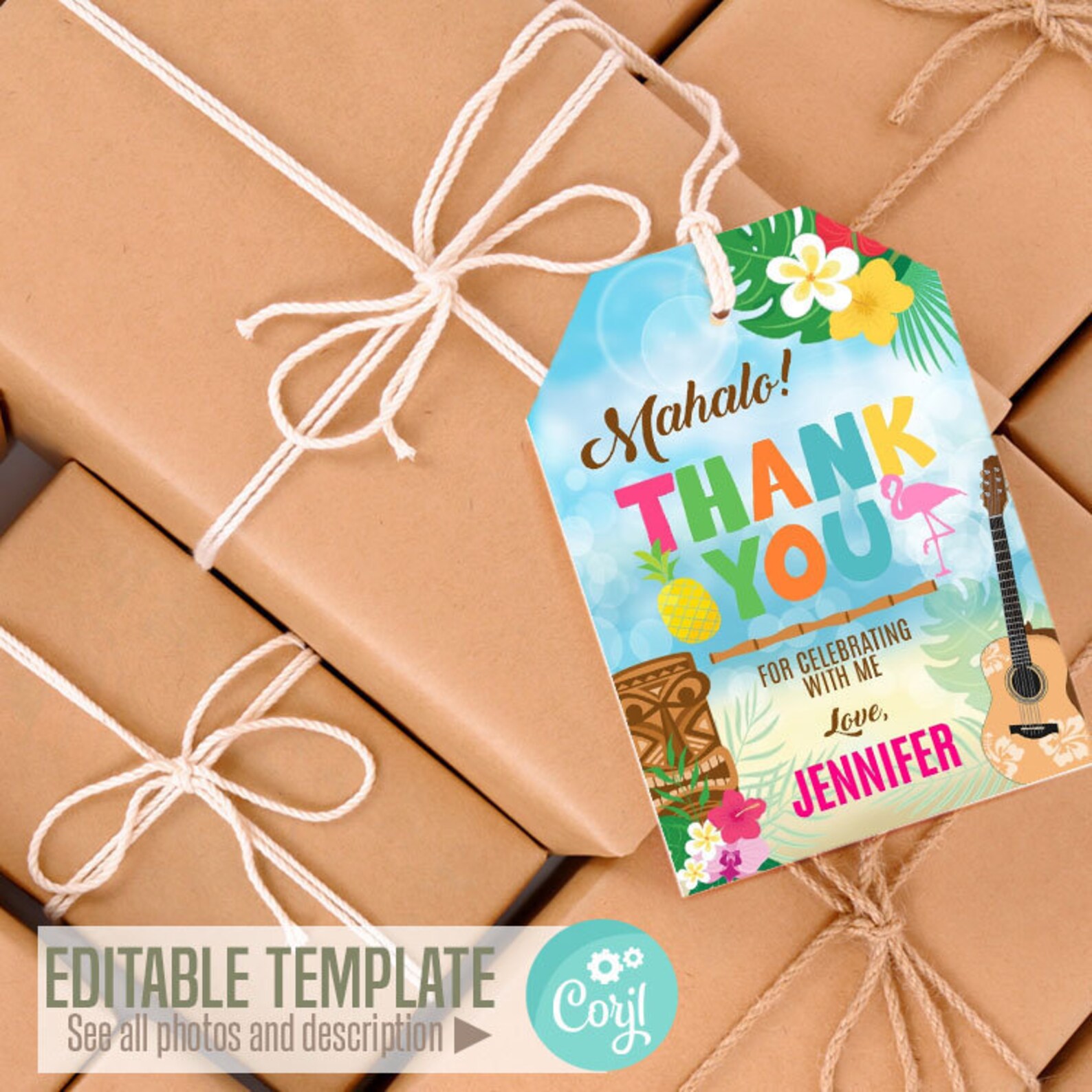 Editable Luau Favor and Gift Tags Instant Download - Etsy