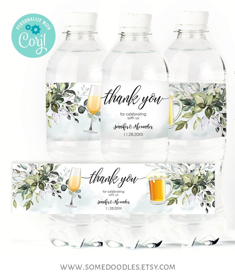 Bubbles and Brews Water Bottle Labels: Editable Corjl Template (instant ...