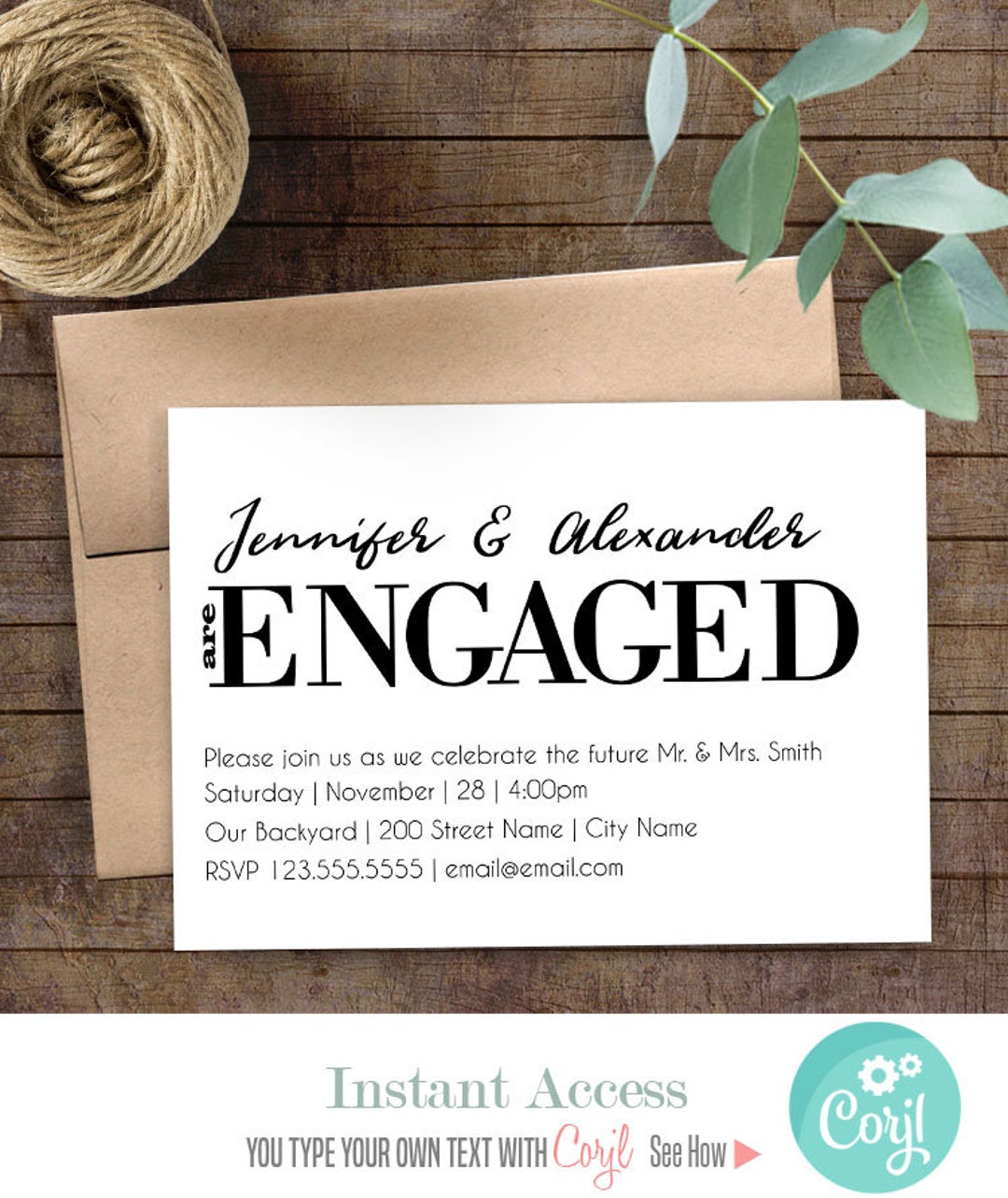 Engagement Party Invitation, Printable Editable Template, Instant ...