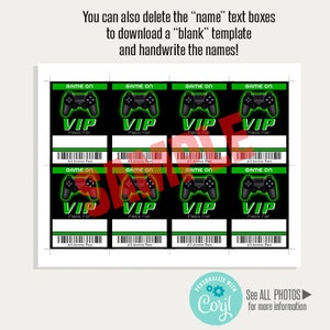 VIP Video Game Pass, Game on Birthday Party VIP Pass, Editable Template ...