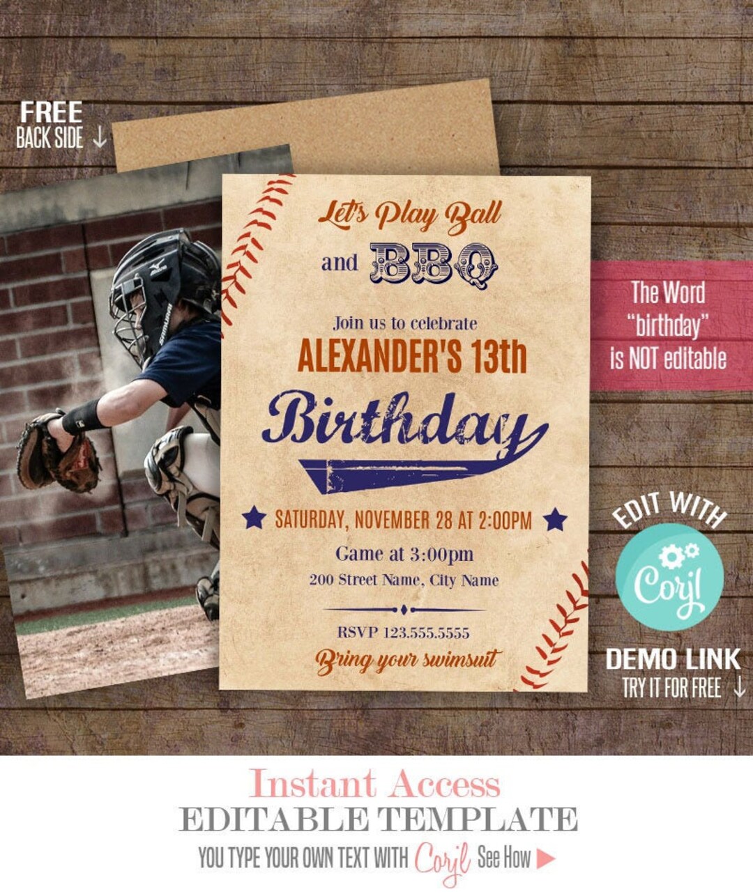 Baseball Birthday Party Invitation, Editable Invite, Printable Template ...