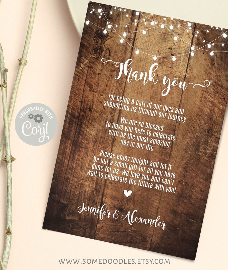 Rustic Thank you letter printable editable templates wedding | Etsy