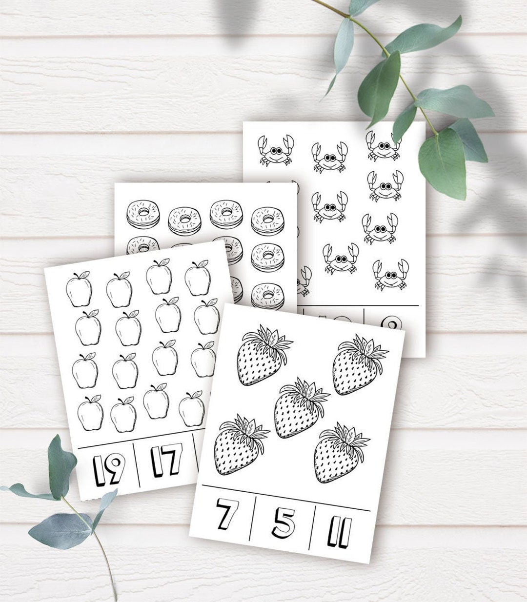 Count 1 20 Printable Cards Black and White for Easy and - Etsy