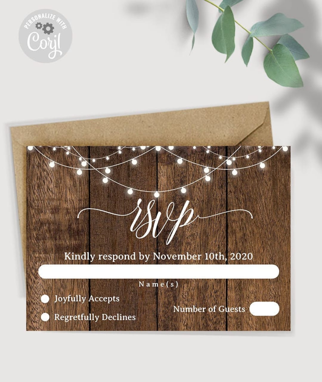 Rustic RSVP Enclosure Card, Instant Download, Self-editable Template ...