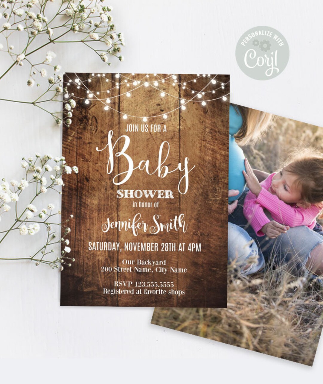 Rustic Baby Shower Invitation, Printable Self-editable Template, Print ...