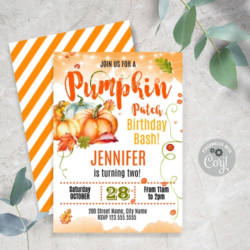 Pumpkin Patch Birthday Invitation EDITABLE Fall Birthday - Etsy