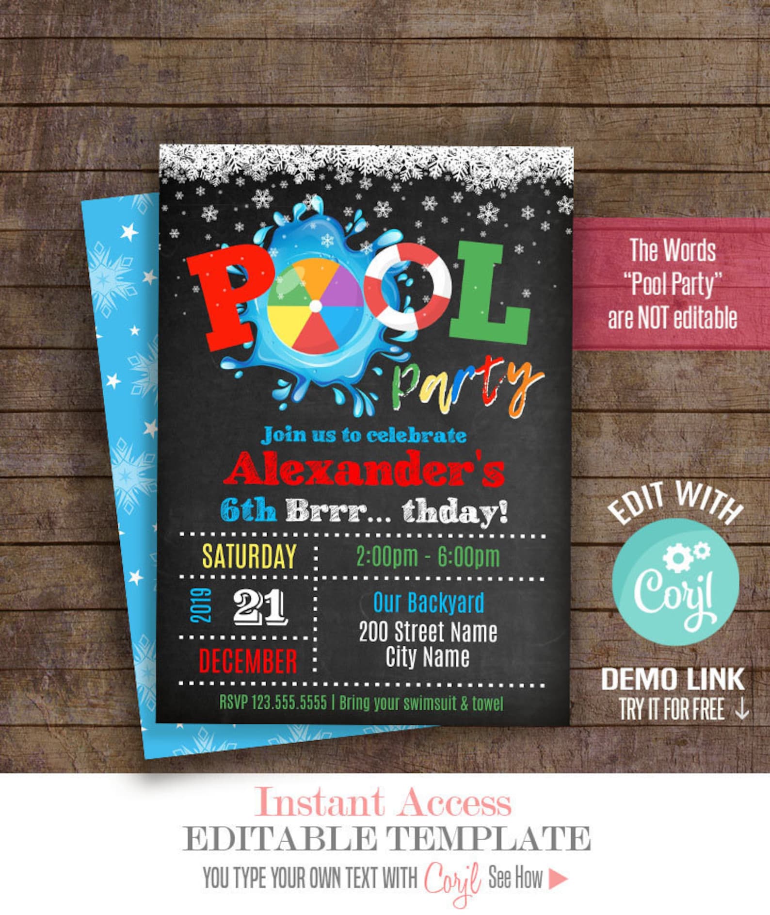 Winter Pool party invitations printable birthday invite | Etsy