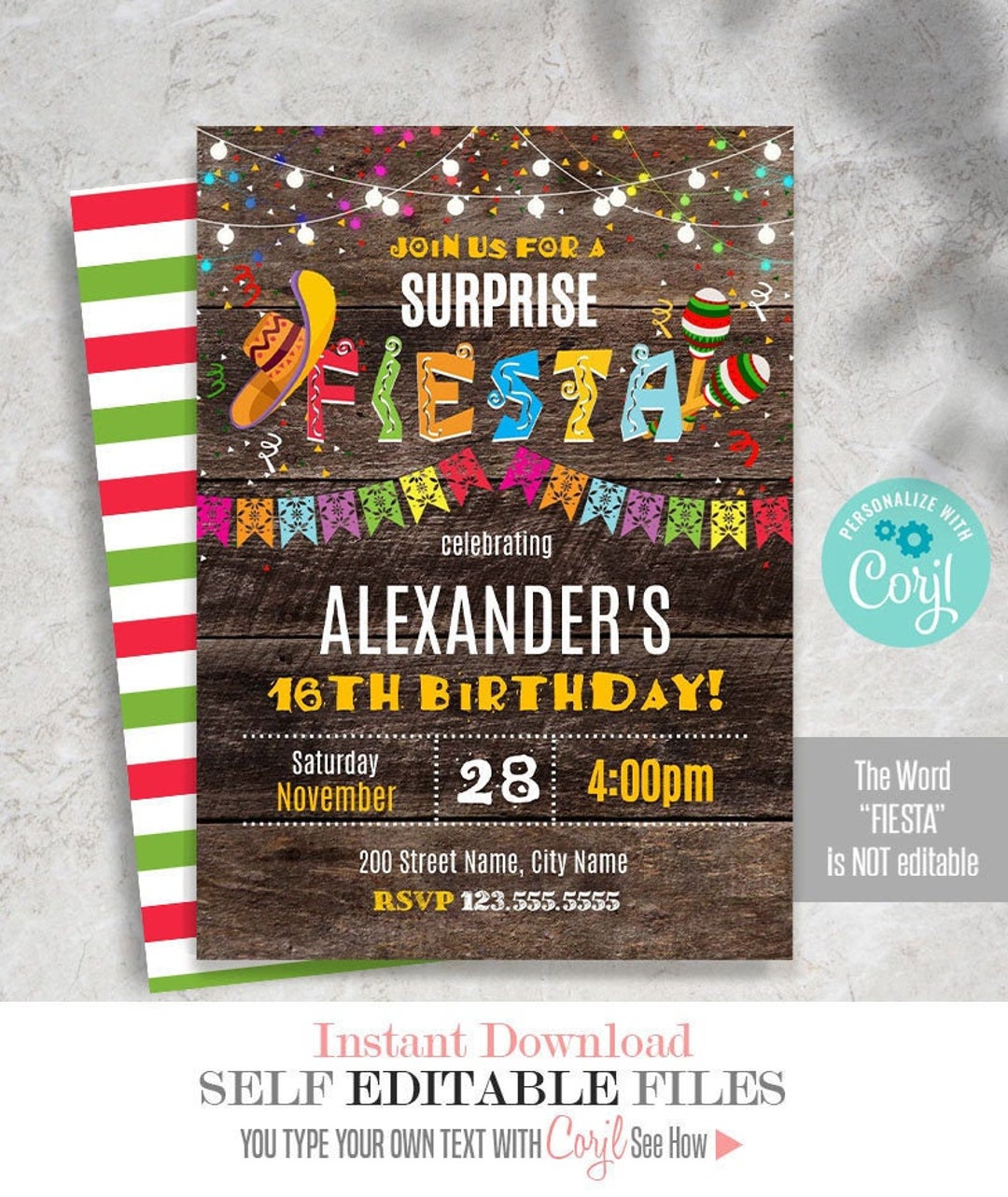 Fiesta Birthday Invitation: Editable Template (instant Download) A751 ...